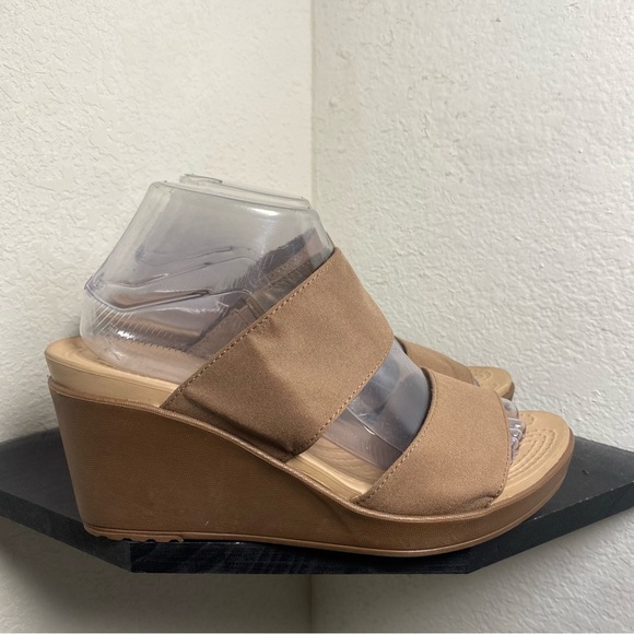 CROCS | Shoes | Crocs Leigh 2 Strap Brown Wedge Heel | Poshmark